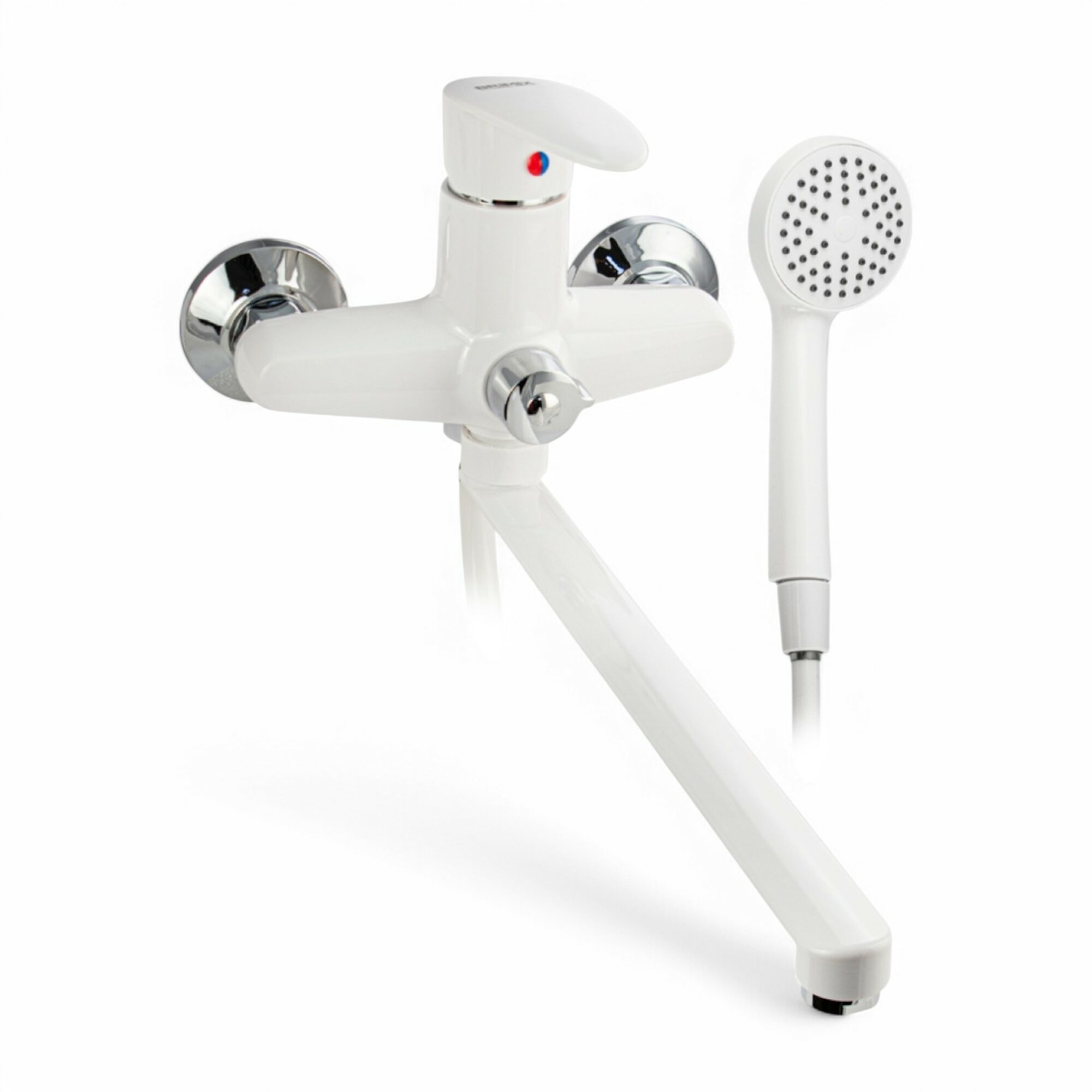 Смеситель в ванную, длинный излив, шаровый, из высокопрочного пластика АБС, белый