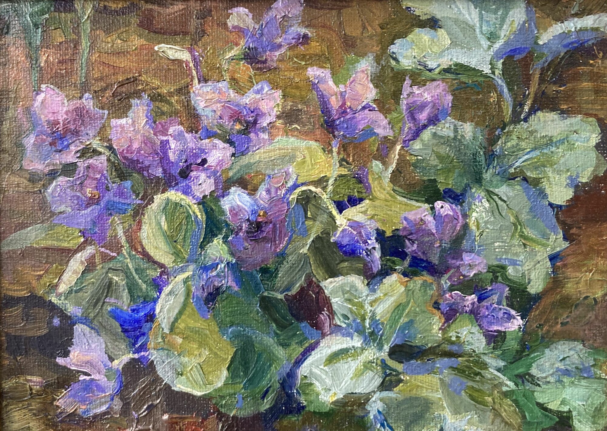 ART-Salon at Oktyabrskaya "Фиалки", 15х20 см; холст, масло; авторская работа