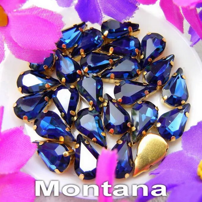 Стразы SNCRYSTAL хрустальные капли золотые 3*6 мм 6*10 мм 8*13 мм Синий, 8x13mm 50ps, A12 Montana