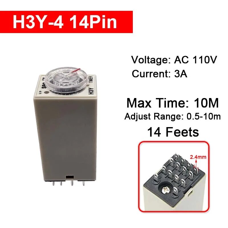 Реле времени H3Y-4 14Pin, AC 110V, 0-10 минут
