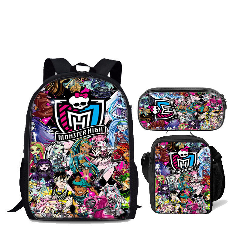 Школьная сумка Monster High с героями мультфильмов, 17-дюймовый комплект из трех предметов, набор рюкзаков большой вместимости для старшеклассников эльфа