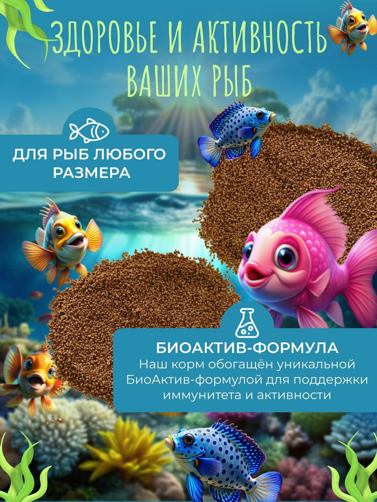 Корм для рыб "Аква-ЮГ", гранулы, размер 0,5-1 мм, для всех видов, 100 г — фото 1