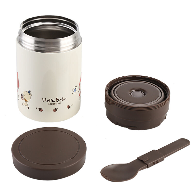 LOCK&LOCK Thermal Food Jar Hello BeBe Insulated Water Bottle for Students, Porridge And Rice Container, Children's Water Bottle, 530ml, HBB340BRW