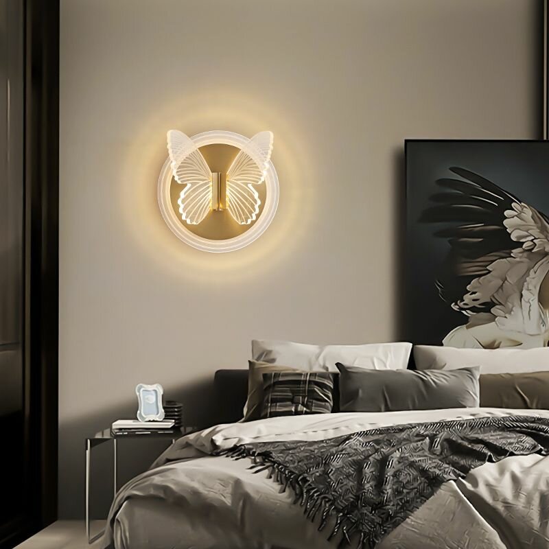 Современные золотисто - латунные бабочки Sconce для украшения спальни