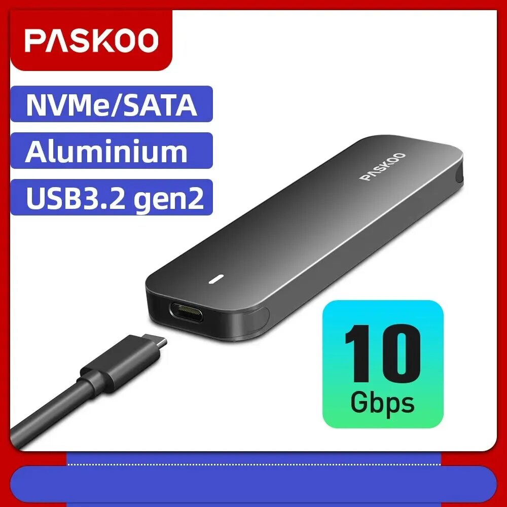 PASKOO M2 SSD чехол NVME SATA Dual Protocol M.2 к USB Type C 3,1 SSD адаптер для NVME PCIE NGFF SATA SSD Disk Box M.2 SSD чехол