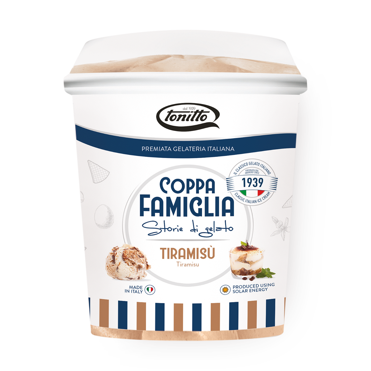 Мороженое Tonitto "Coppa Famiglia", тирамису, в пластиковом стаканчике, 500 г