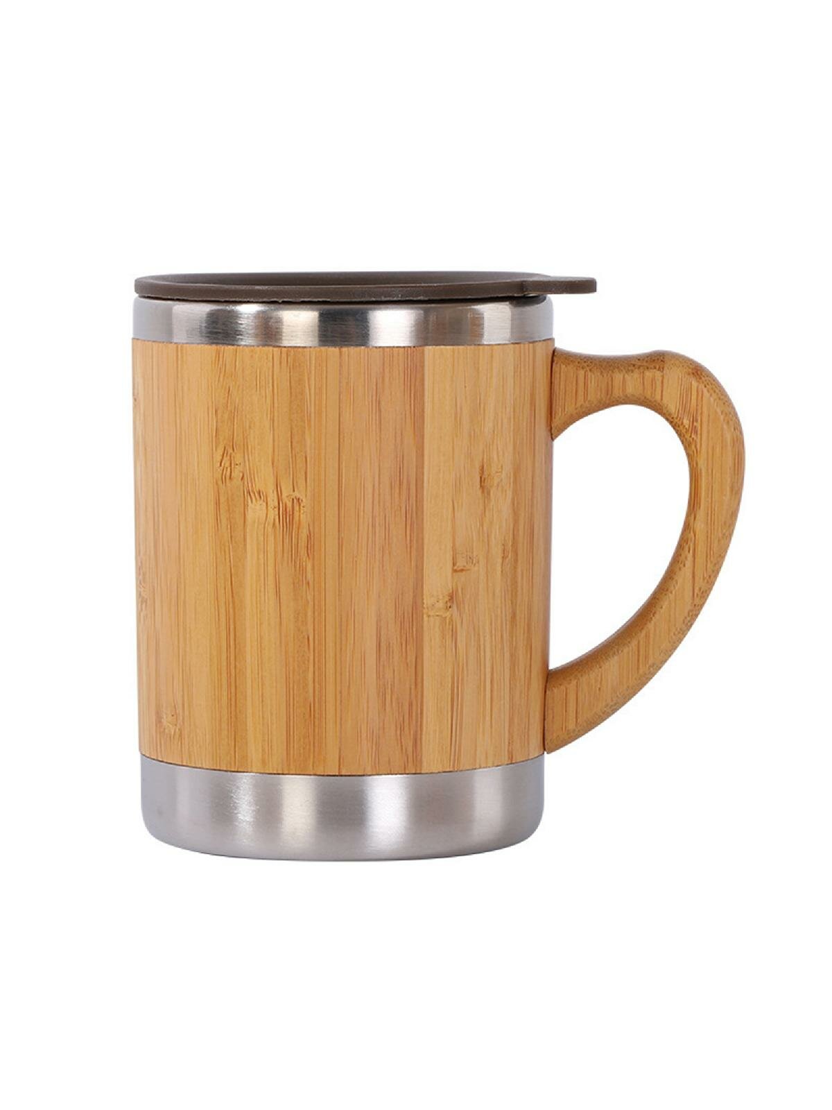 Деревенская бамбуковая кофейная кружка с крышкой и ручкой, чайная чашка из нержавеющей стали 300 мл