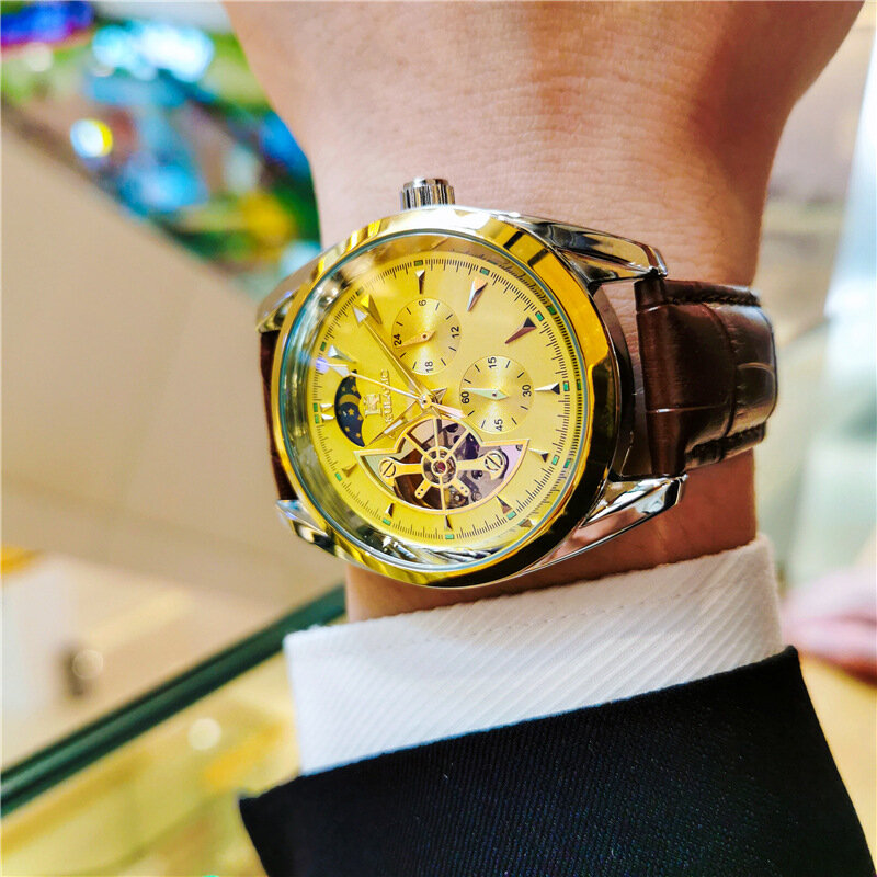Неинтеллектуальные механические часыполый большой маховик автоматические механические часы мужские часы водонепроницаемый светящийся фазы Луны многофункциональные часы мужские высокого класса красивый