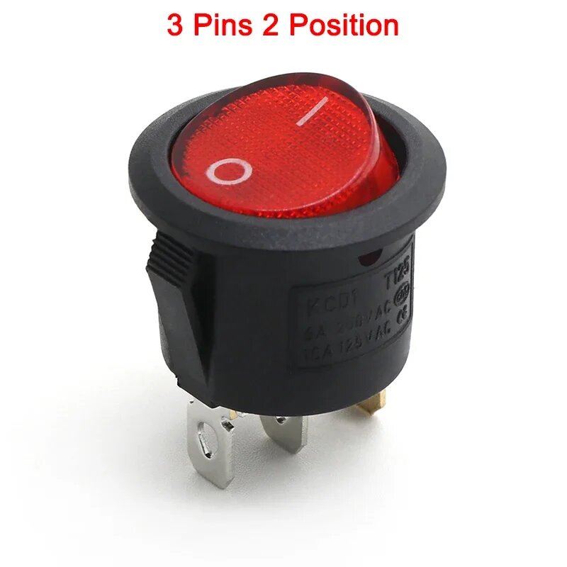 Переключатель KCD1 красный LED 3 Pins 2 Position 23мм