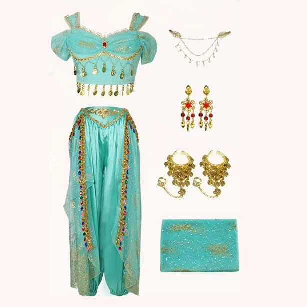 Детский костюм принцессы Жасмин BEADING CHARM XL, Teal (6 pcs set)