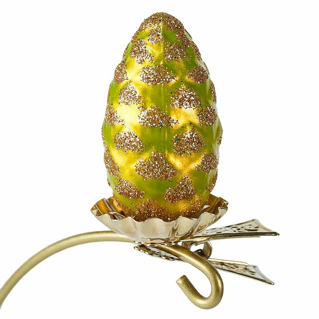 Елочная игрушка фигурка стеклянная "Шишка на лягушке-3" д3,6см, h8,2см, ручная художественная роспись, подарочная упаковка