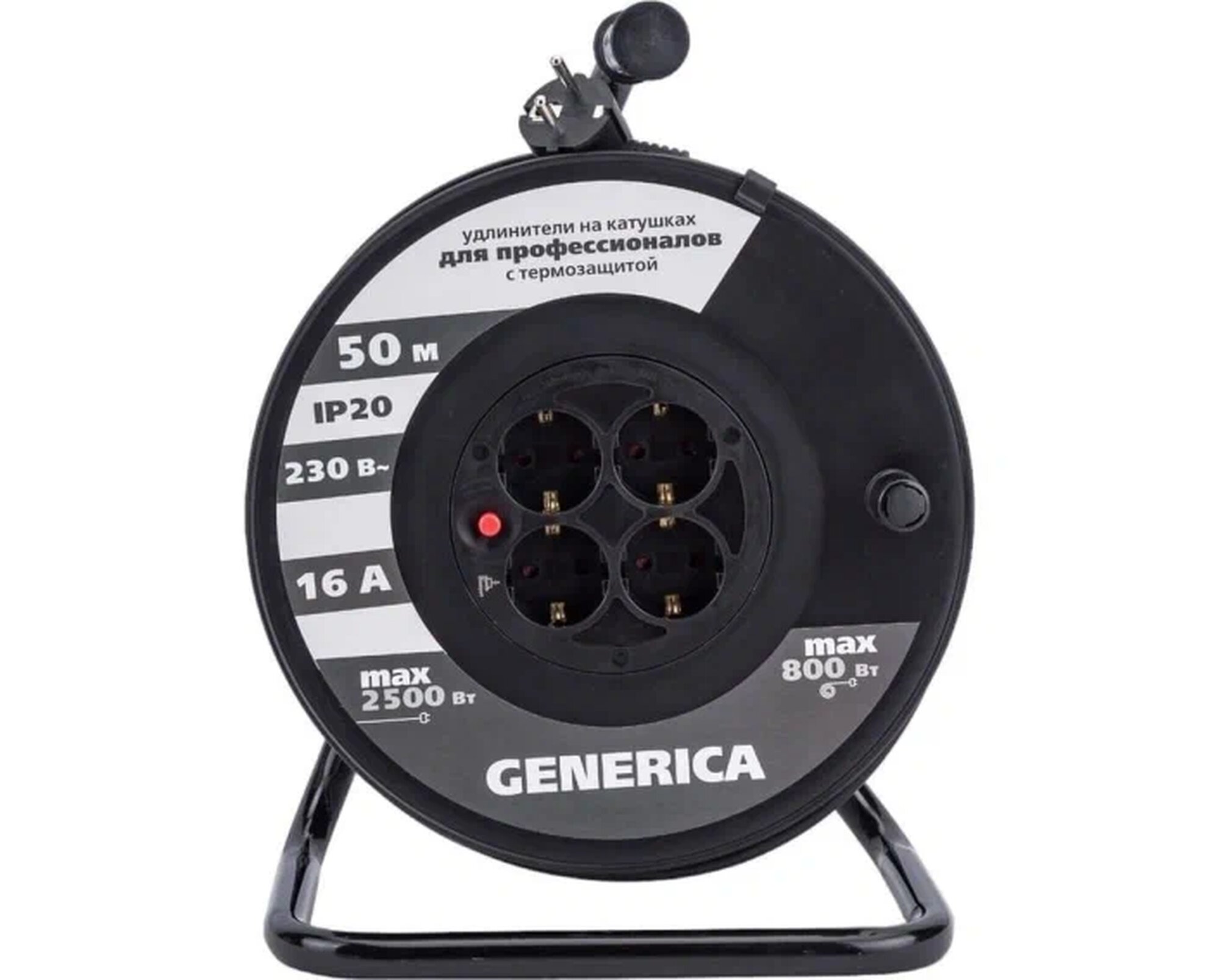 Удлинитель силовой IEK GENERICA УК50, 50м, розеток 4шт, ток 16A (wkp20-16-04-50-g)