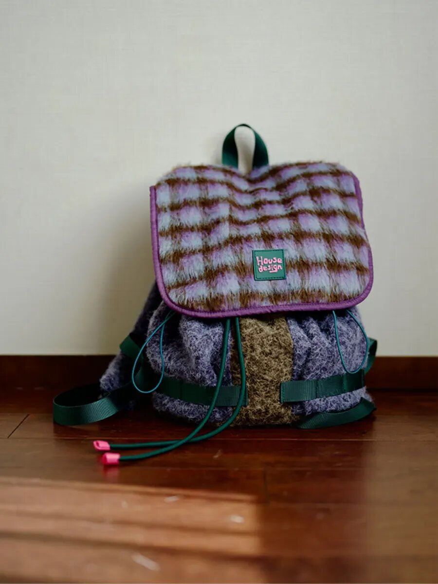 Рюкзак House Design, женский, с меховой отделкой, 15 л, фиолетовый