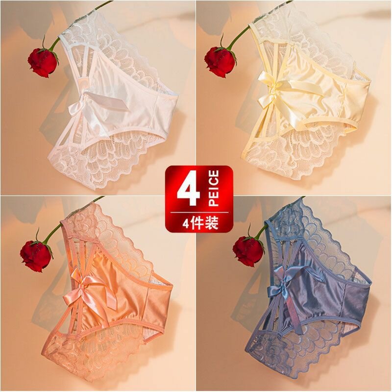 Частные сексуальные трусики для женщин с кружевным краем и бантом, студенческие трусики, перекрестные бесшовные трусики из чистого хлопка, летние треугольные трусики
