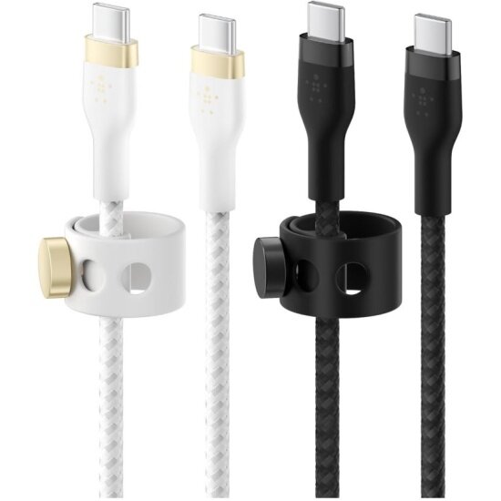 Кабель Belkin USB-C - USB-C, BoostCharge Pro Flex Braided Silicone, 2 шт, 1м, черный/белый