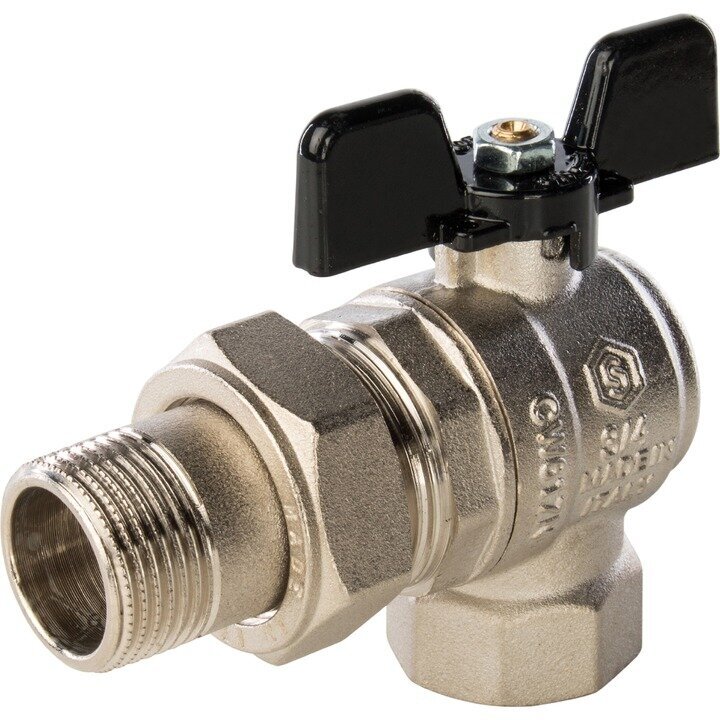 Кран шаровой полнопроходной угловой STOUT - 1/2" (ВР/НГ, ручка-бабочка черная)