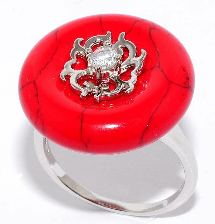 Кольцо, серебро, 925 проба, фианит, коралл