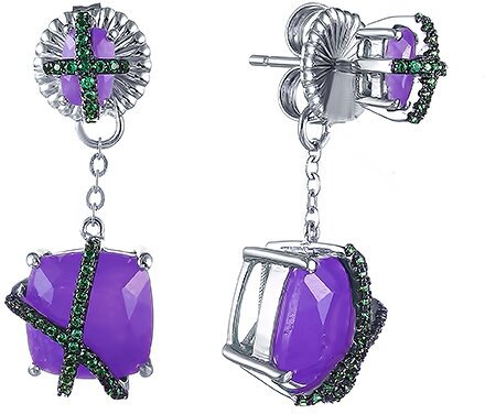 Серьги, серебро, 925 проба, халцедон