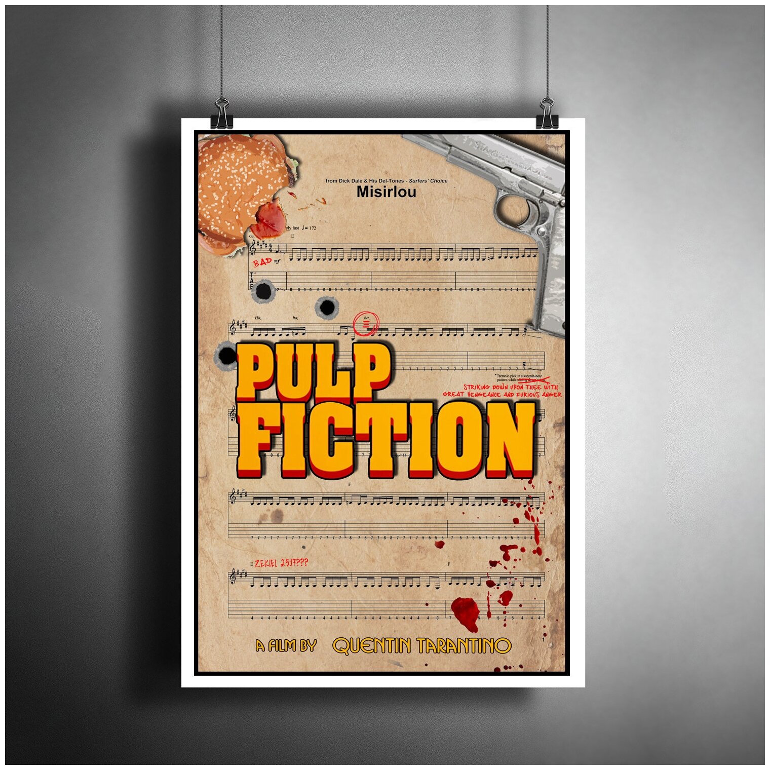 Постер плакат для интерьера "Фильм Квентина Тарантино: Криминальное чтиво. Pulp Fiction"/ Декор дома, офиса, комнаты A3 (297 x 420 мм)