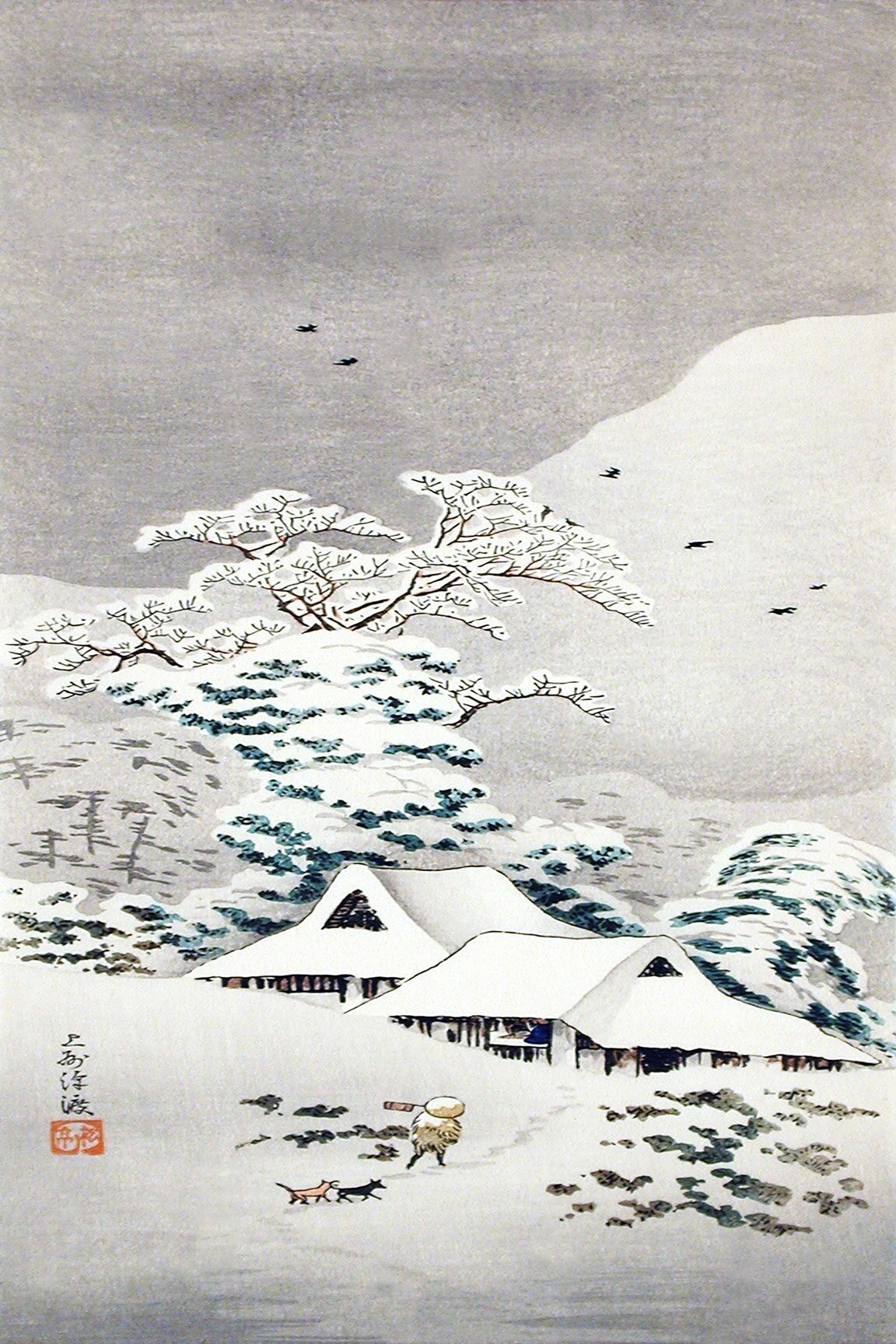 Постер / Плакат / Картина Зима - Дома в снегу 40х50 см в раме