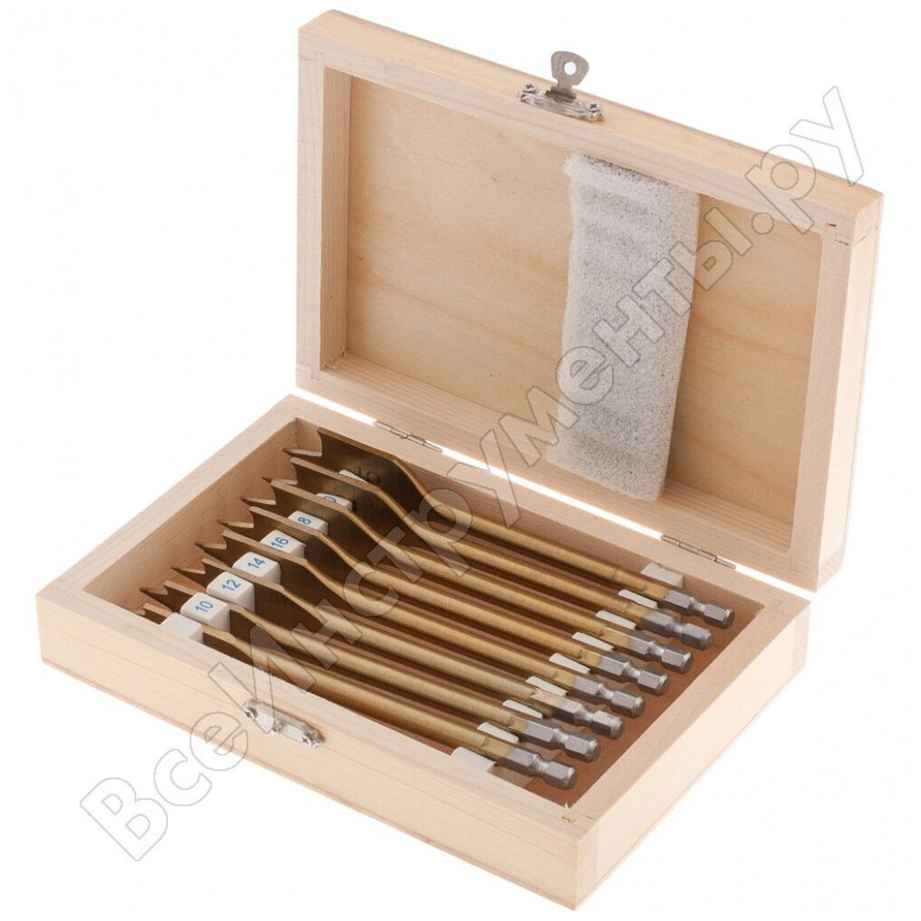 Набор сверл перовых по дереву (8 шт; 10-12-14-16-18-20-22-25 мм) MATRIX 70441, состоит