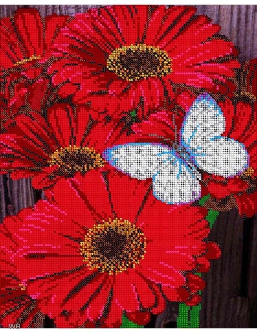 Набор для вышивки бисером "Герберы", вышивка полукрестом по рисунку, 24x30 см