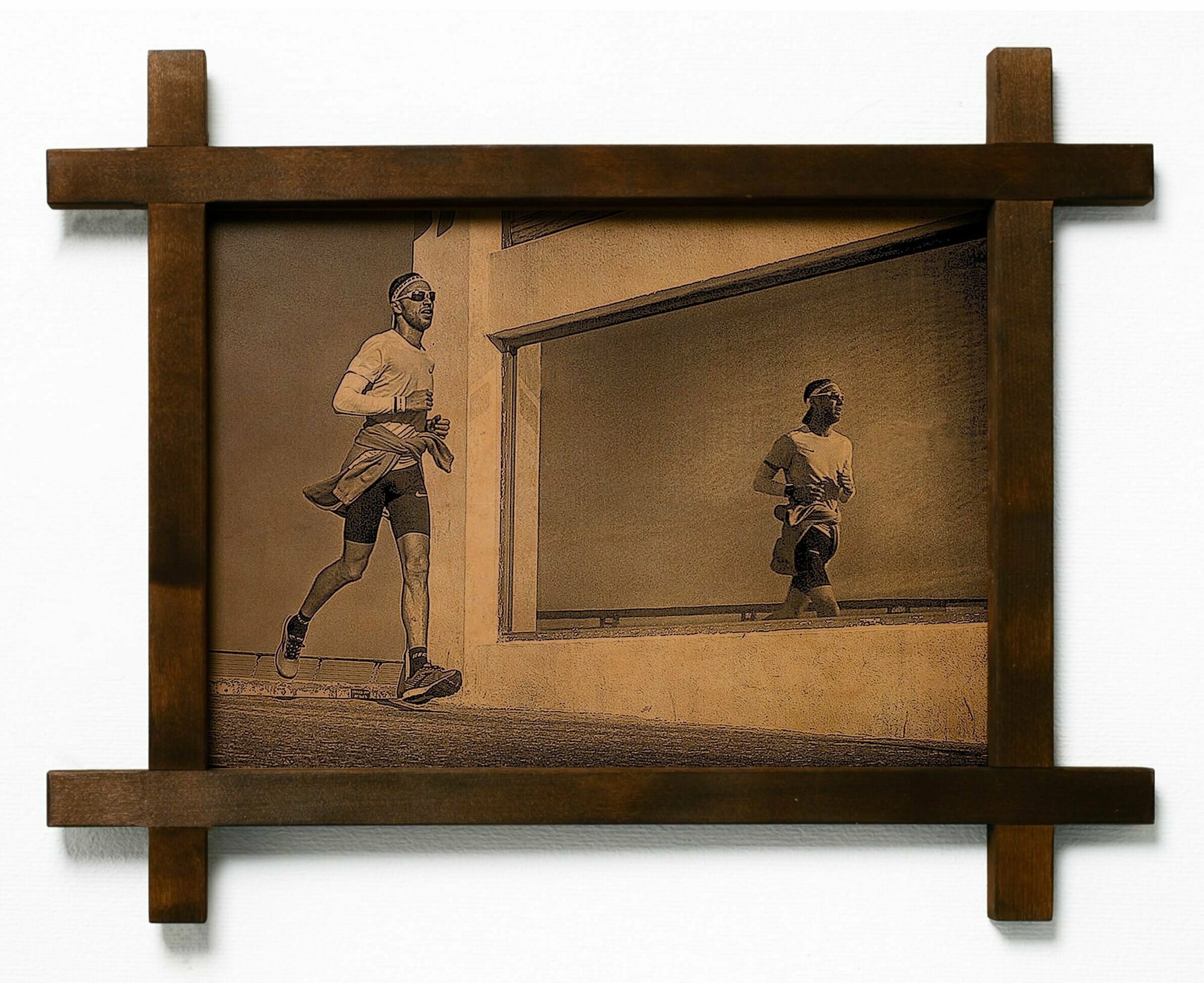 Картина интерьерная, натуральная кожа, "Пробежка", в деревянной раме, BoomGift