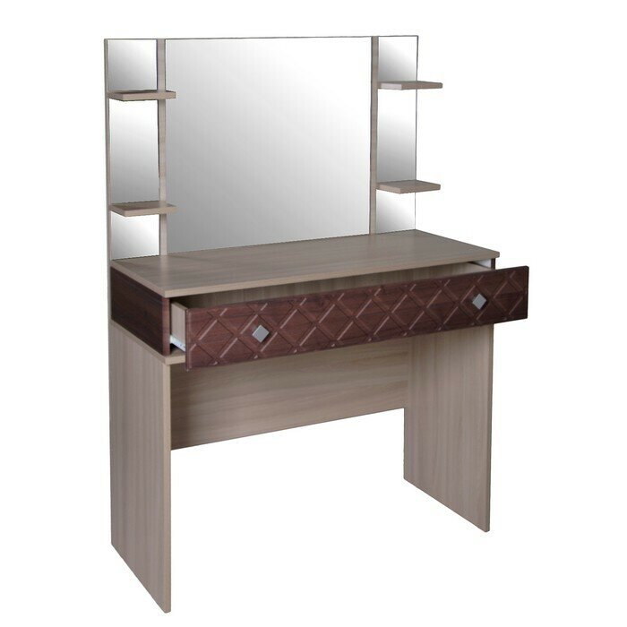 Туалетный стол Николь Ясень Шимо светлый/Лиственница темная ЛДСП, с ящиком, полками, зеркалом, для спальни, гостиной 945х1400х445 ЭРА