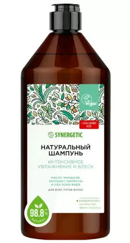 Набор из 3 штук Натуральный бессульфатный шампунь Synergetic интенсивное увлажнение и блеск флакон 0,4л
