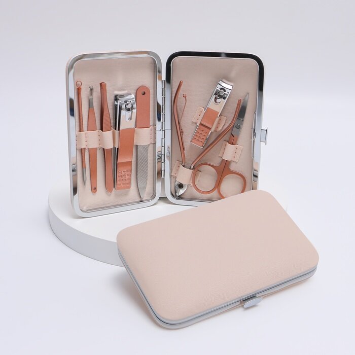 Набор маникюрный, 8 предметов, в футляре, цвет бежевый/розовое золото, 6936228