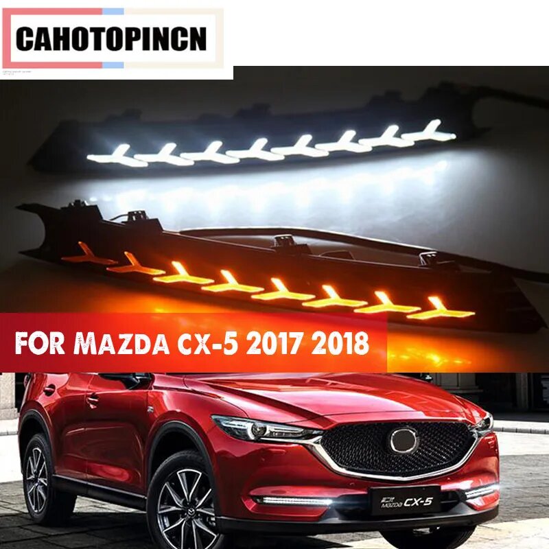 Светильник ходовые огни, 2 шт, для Mazda CX-5 CX 5, 2017, 2018, 12 В, Светодиодные ДХО, противотуманные фары, украшение с плавным поворотным сигналом, реле