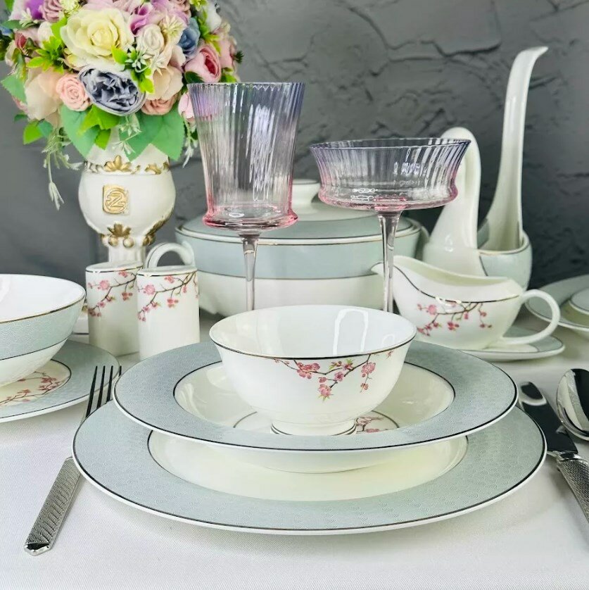 Обеденный сервиз 30пр. Сакура Костяной фарфор 145-627 118-145-627