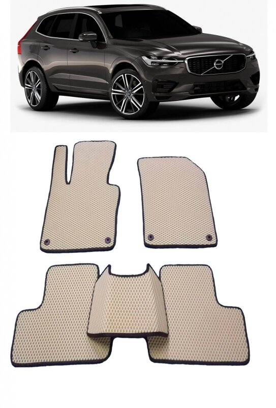 Ева коврики Volvo XC60 II 2017 -/ Ева ЭВА сота/ цвет Серый c черной окантовкой / EVA Smart / коврики в салон автомобиля Вольво