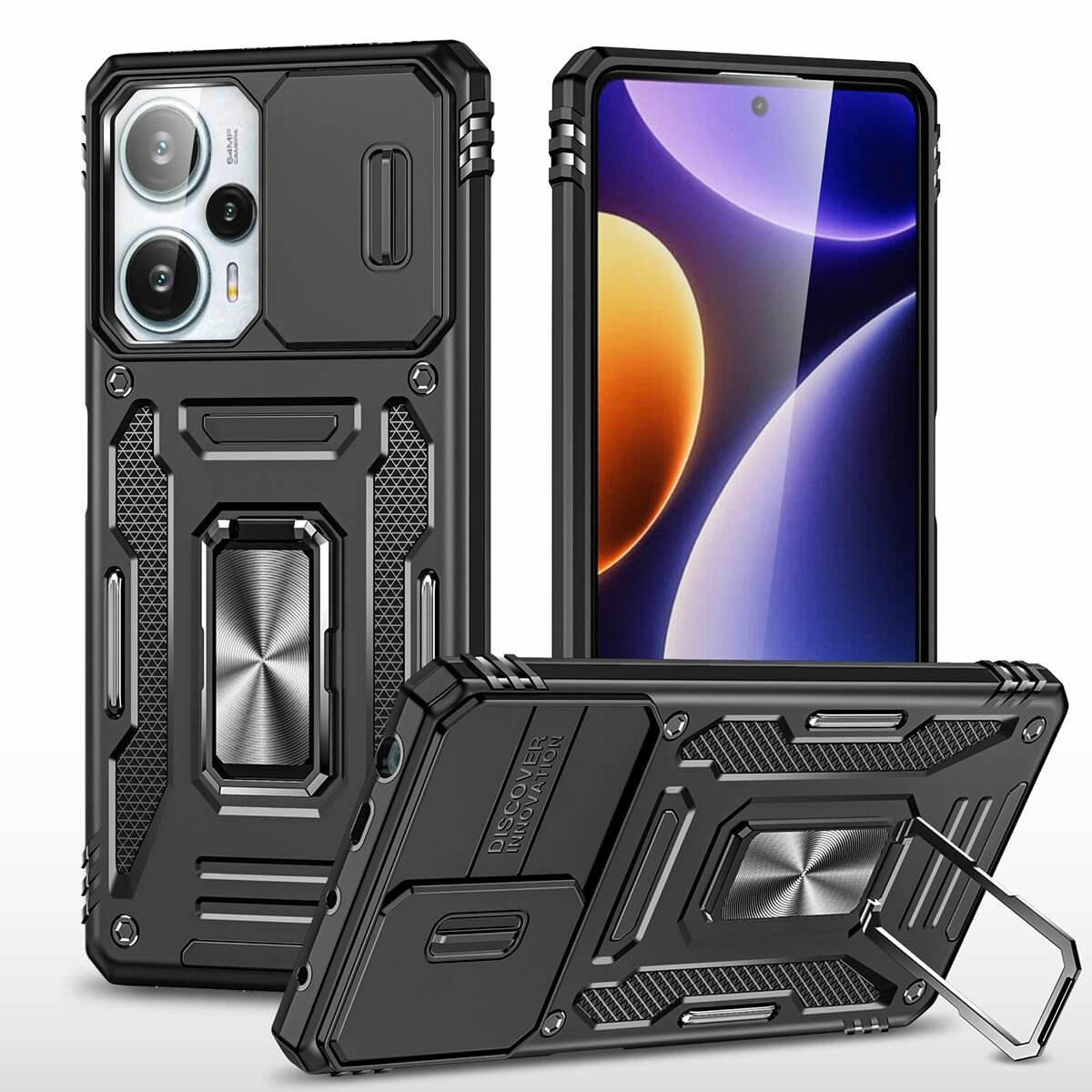 Чехол Safe Case с кольцом и защитой камеры для Xiaomi Poco X5 5G черный