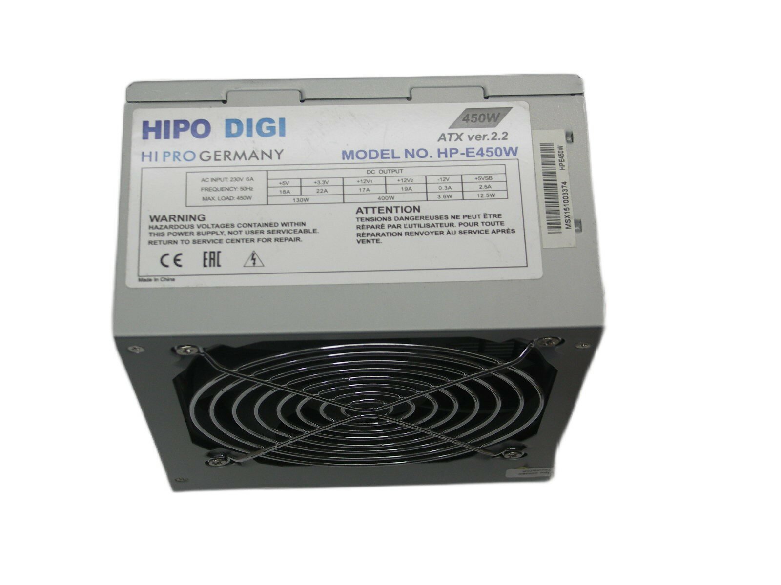 Блок питания 450W HIPO DIGI HP-E450W 24+4+4/6+6PCI-E/4SATA/120fan ATX