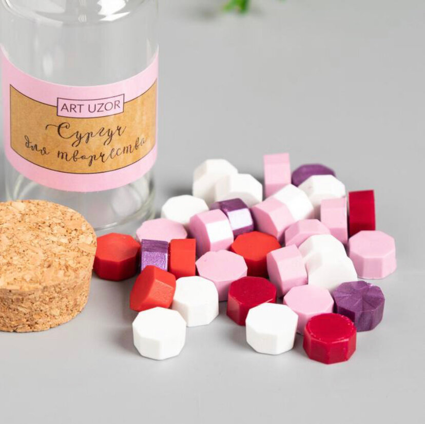 Сургуч в гранулах, 40 шт в колбе, палитра красного