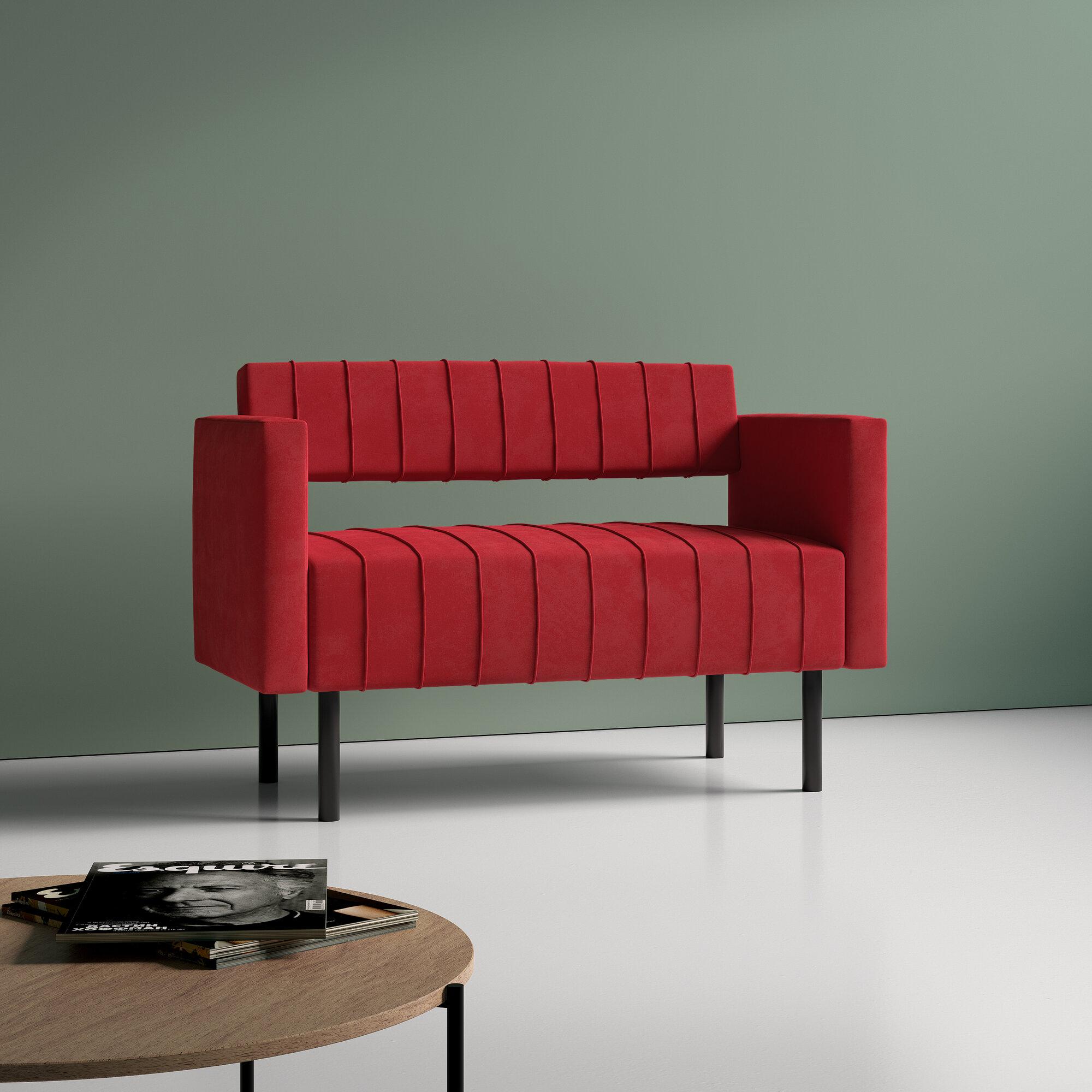 Диван RAIN, на кухню, в холл, в студию, 116 см, антивандальный велюр, красный