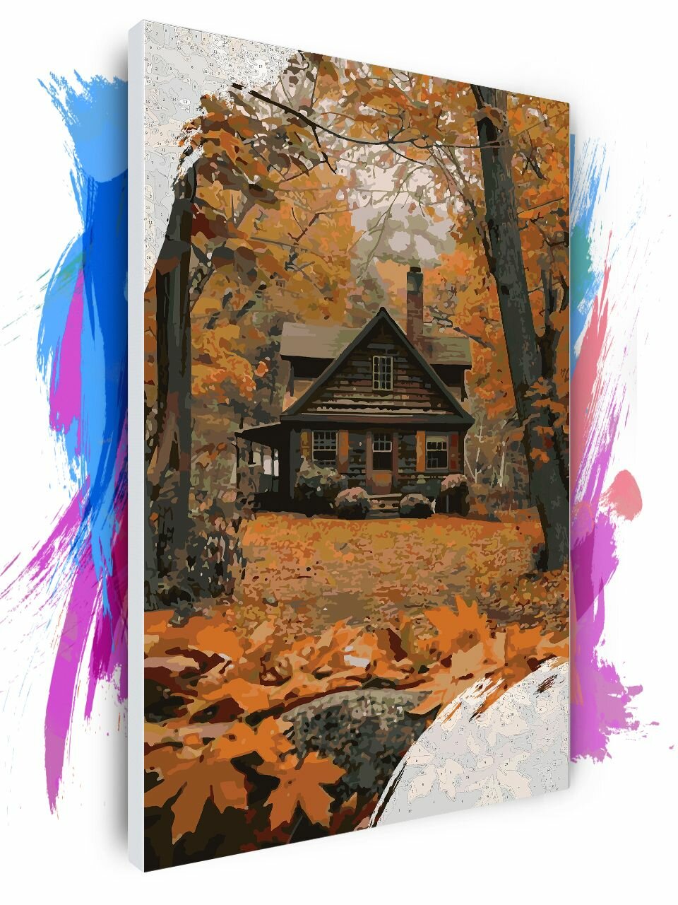 Картина по номерам на холсте Домик в осеннем лесу, 70 х 90 см