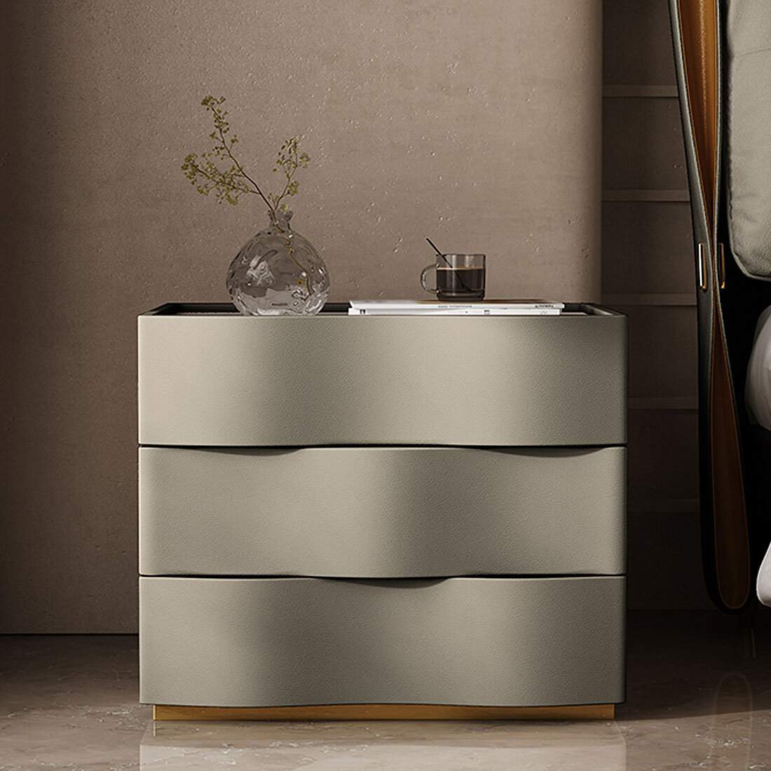 Кожаная прикроватная тумбочка Weaver Smart (темно-серый)