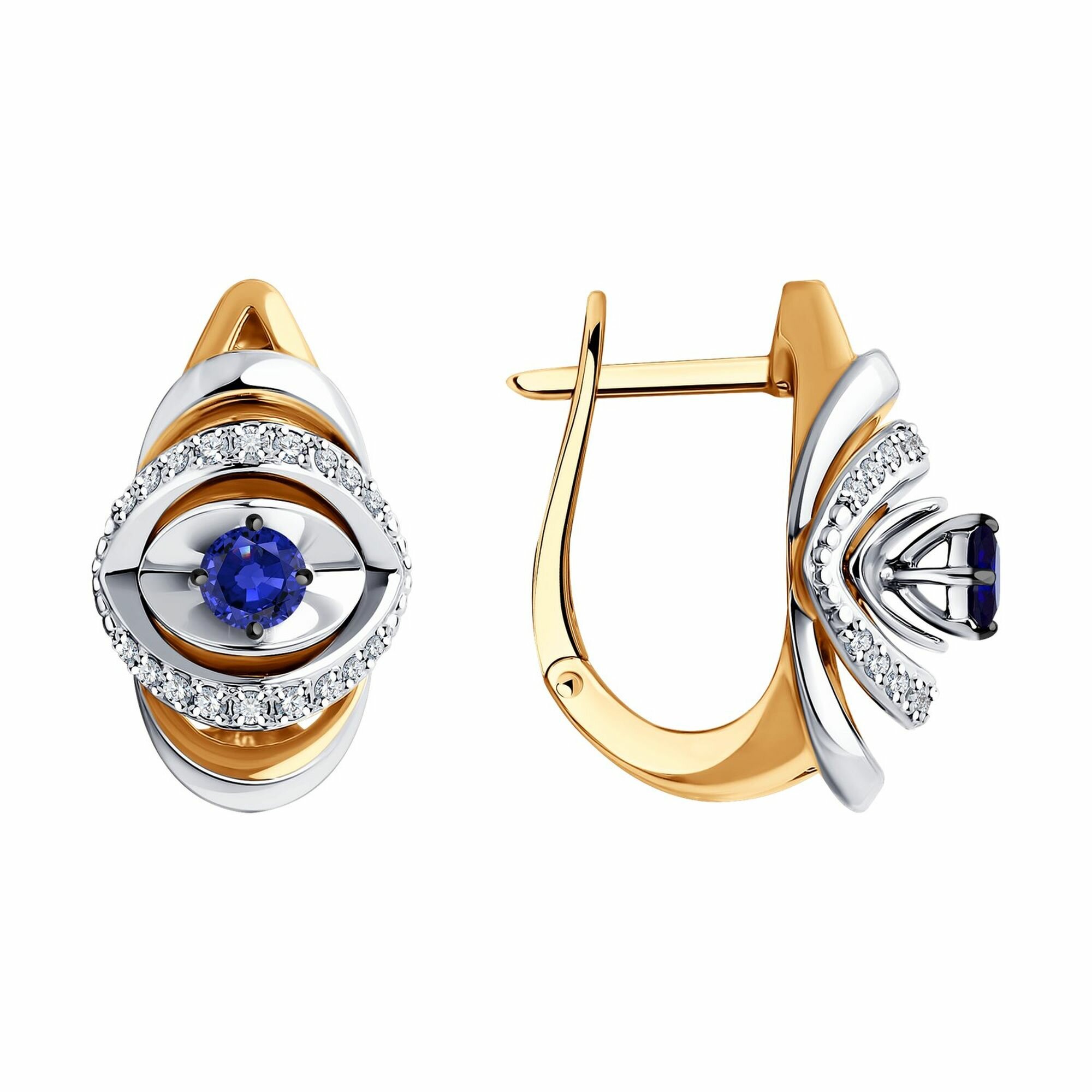 Серьги, красное золото, 585 проба, бриллиант, сапфир