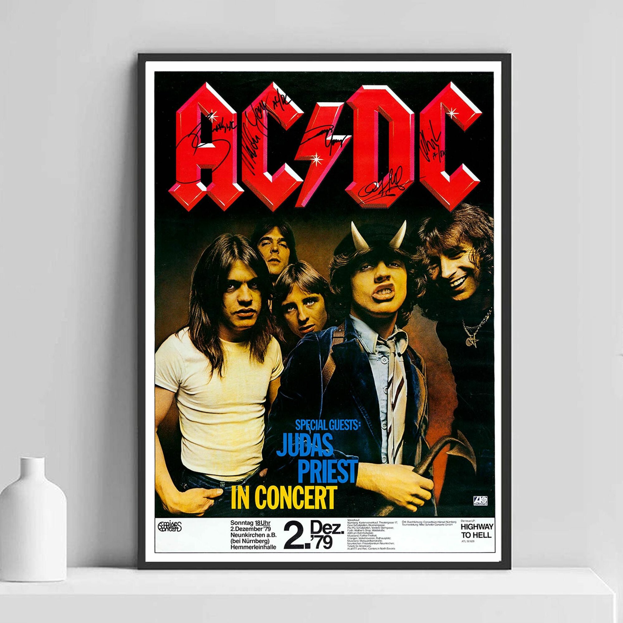 Плакат AC/DC с подписями музыкантов (концерт 1979), без рамы, размер A3
