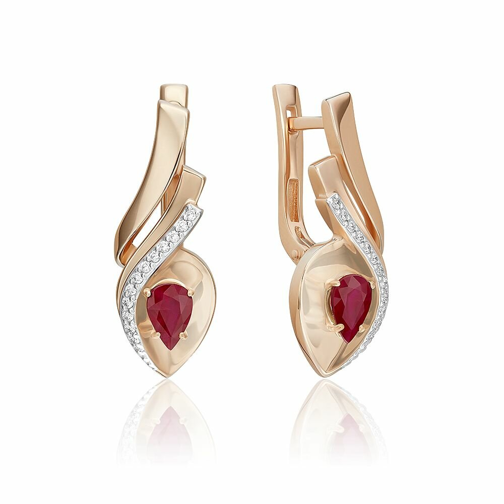 Серьги, красное золото, 585 проба, бриллиант, рубин