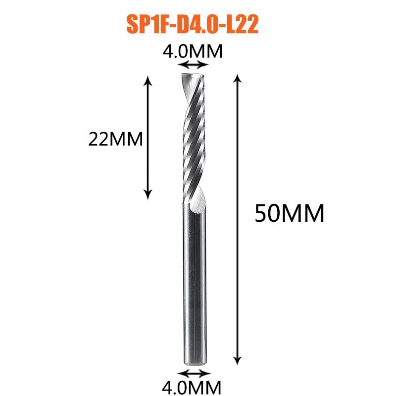 Фреза спиральная SP1F-D4.0-L22-R, 4.0x22 мм