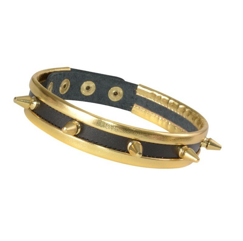 Ошейник«Sitabella»золотистый/черный с шипами, натуральная кожа