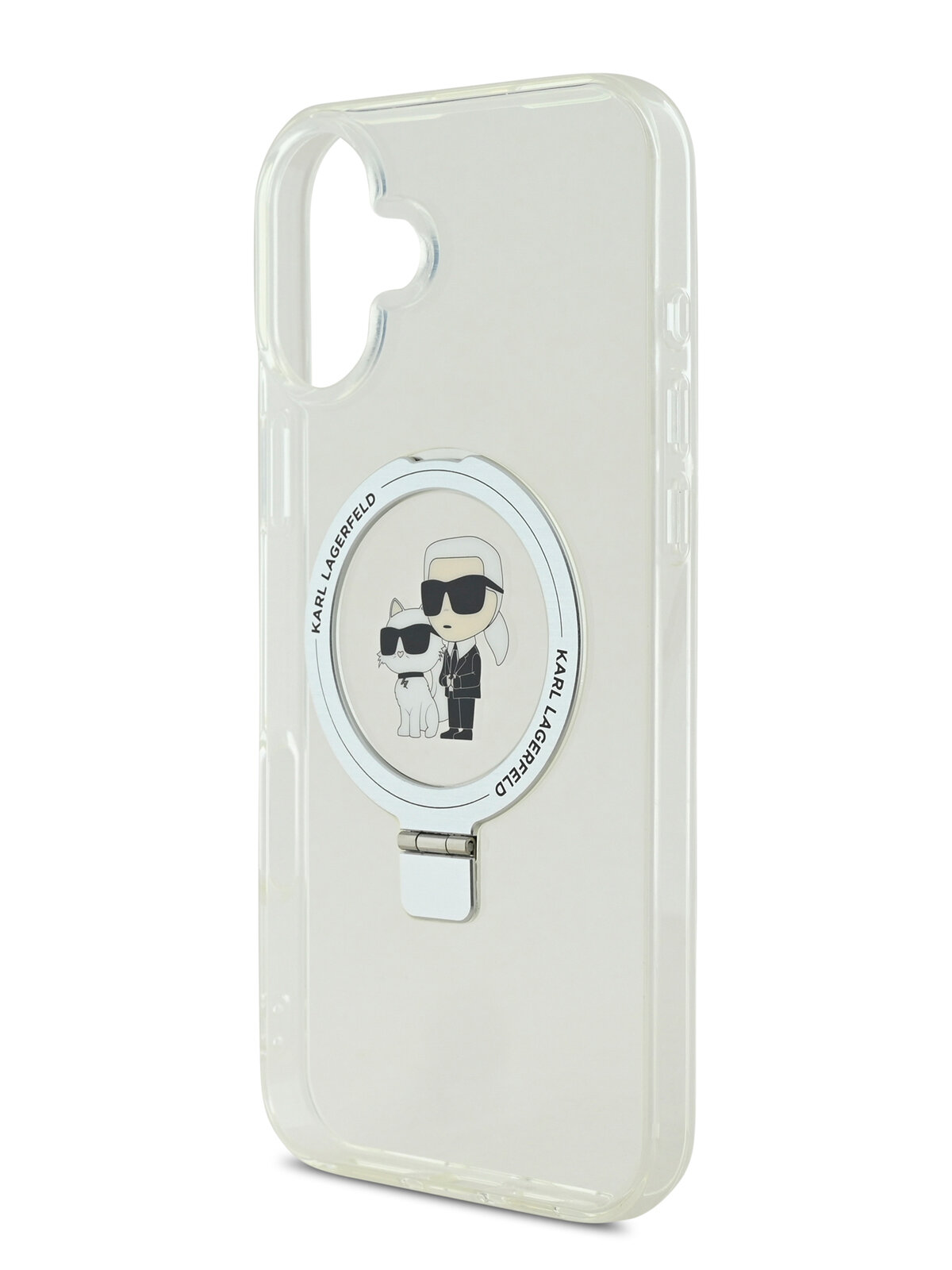 Lagerfeld для iPhone 16 чехол PC/TPU + Ring stand NFT Karl & Choupette Hard Transp (MagSafe)