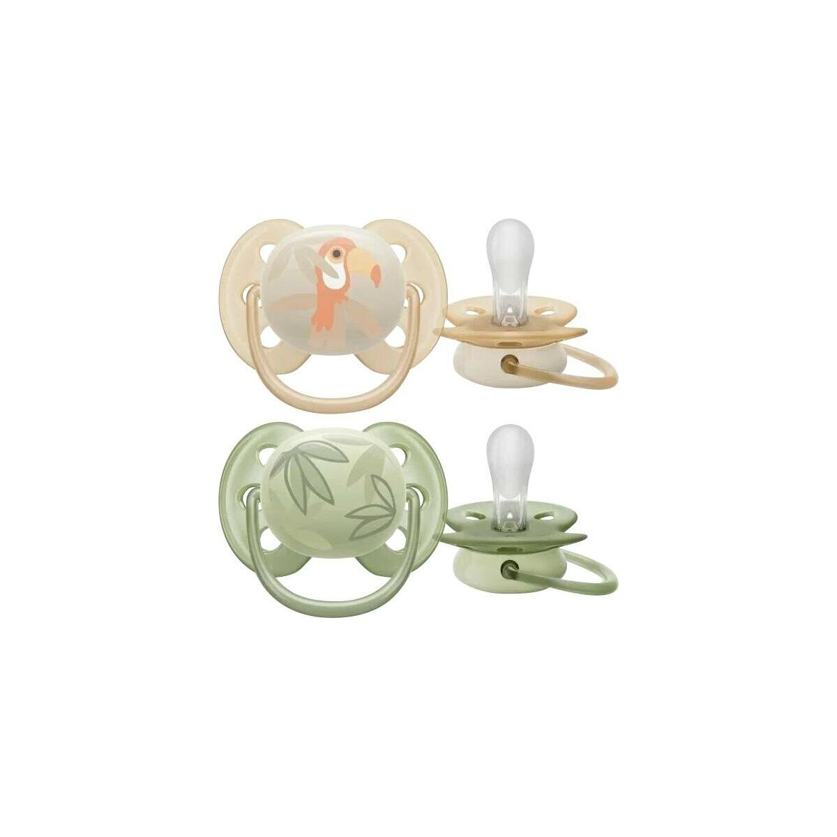 Philips SCF091/07 Пустышка ultra soft, попугай/листочки, 0-6 мес, 2 шт.