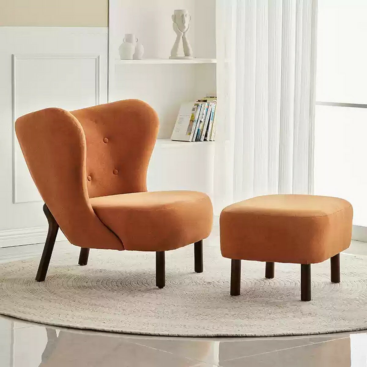 Кресло для отдыха в стиле Little Petra (пудровый с оттоманкой)