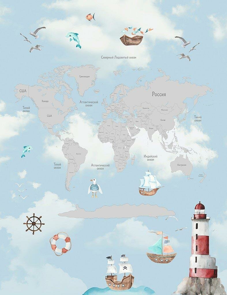 Фотообои Карта детская и маяк 14-684-S-Флекс 270 x 200 см (ВхШ) Бесшовные, флизелиновые, влагостойкие обои MasterFresok