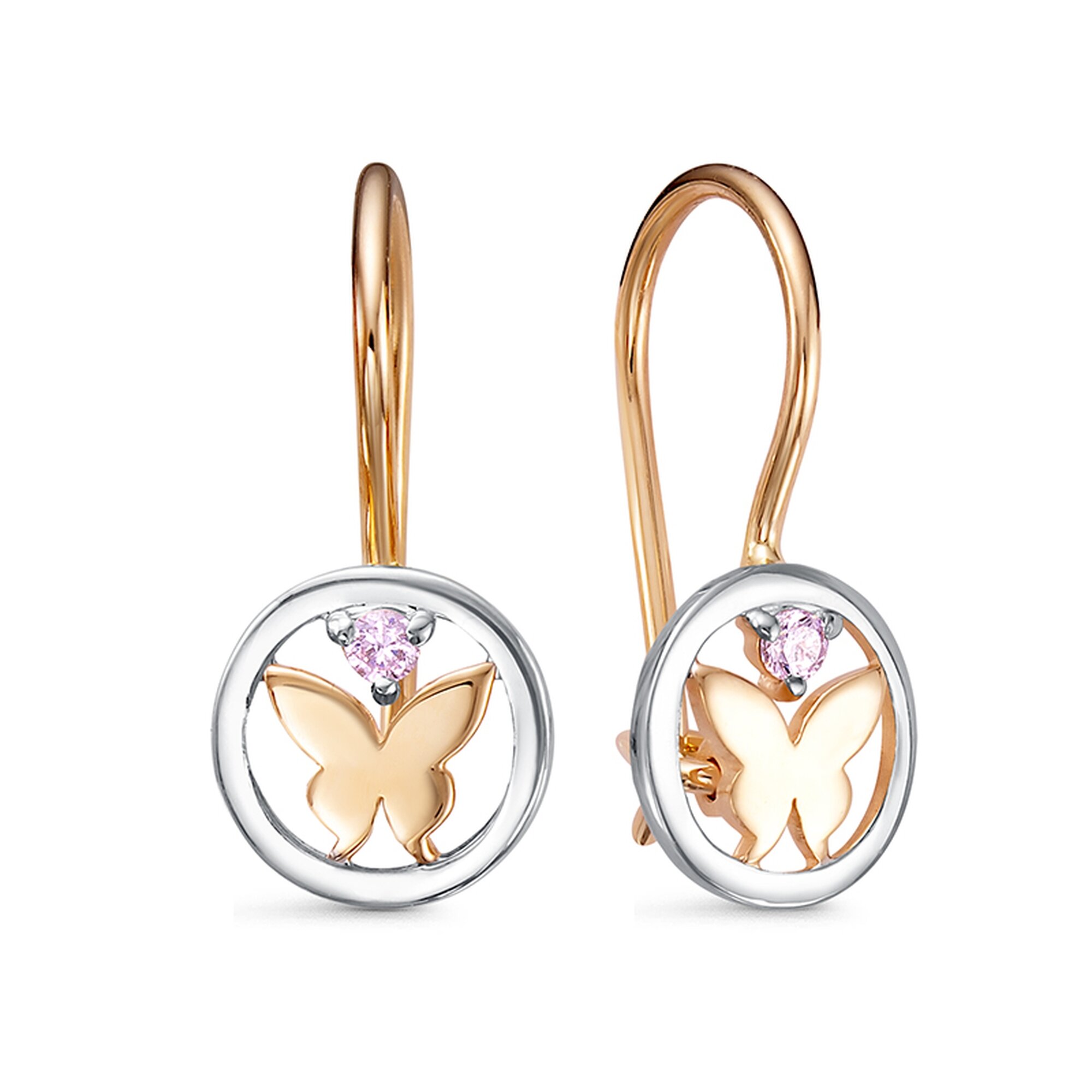 Серьги, красное золото, 585 проба, фианит