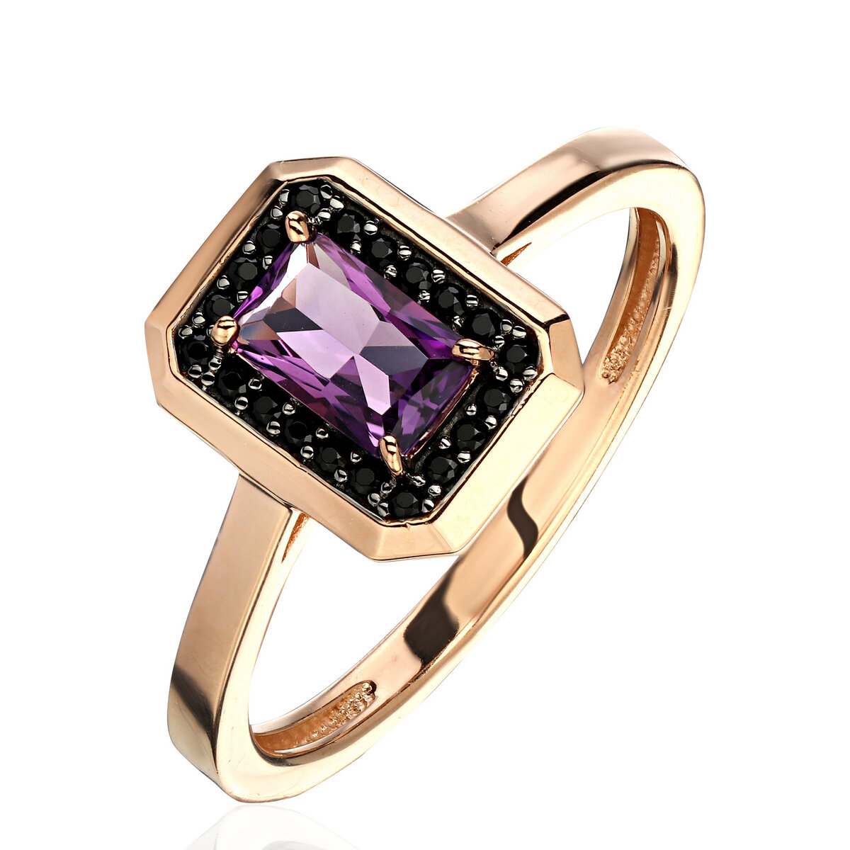 Кольцо, красное золото, 585 проба, шпинель, аметист
